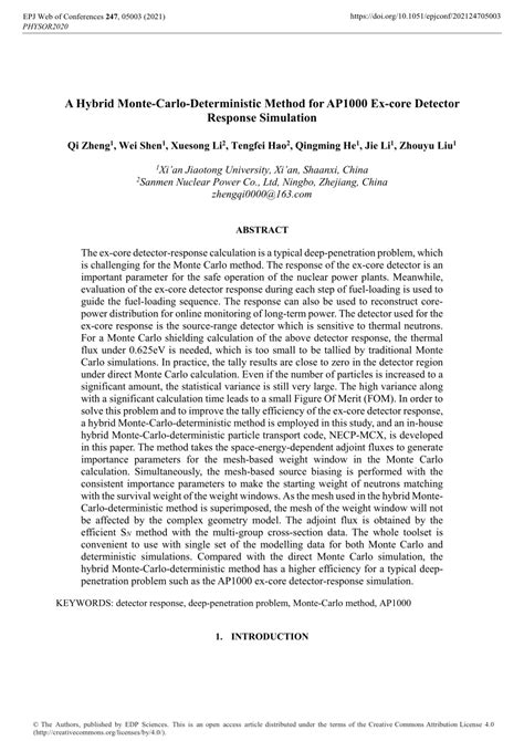 Pdf A Hybrid Monte Carlo Deterministic Method For Ap1000 Ex Core Detector Response Simulation
