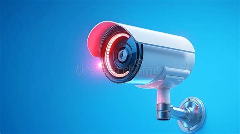 Security Camera With Red Light On Blue Background Professional