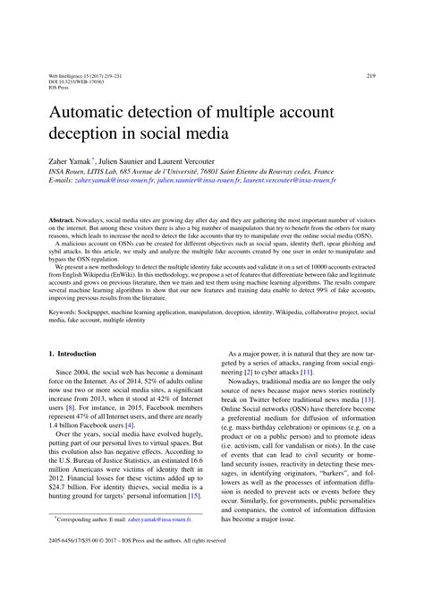 PDF Automatic Detection Of Multiple Account Deception In Social Media