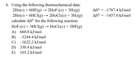 Solved 4 Using The Following Thermochemical Data Calculate