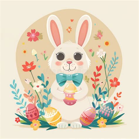 Cute Bunny Celebrate Ester With Coloring Egg Stock Image Image Of Luck Monochrome 313255445