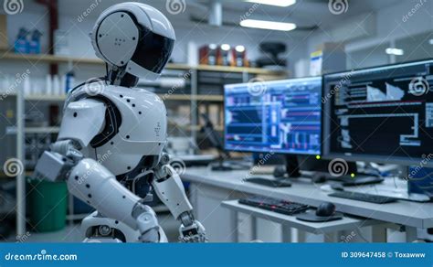 Advanced Humanoid Robot in a High-tech Lab Environment Stock Photo ...