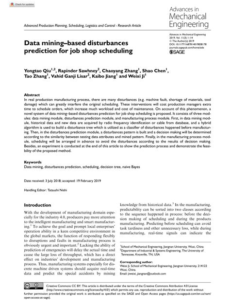 pdf data mining based disturbances prediction for job shop scheduling
