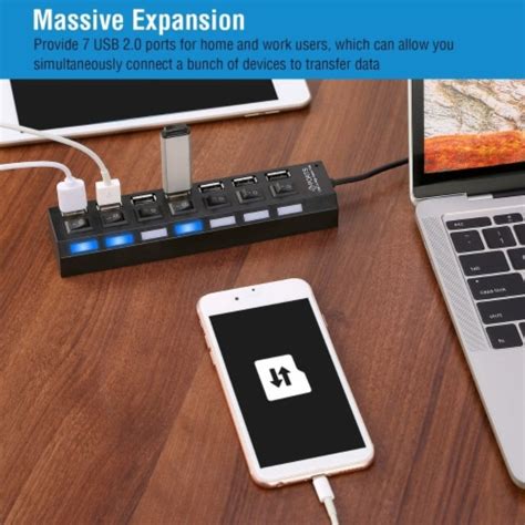 7 Port Usb 2 0 Hub High Speed Multiport Usb Hub With Individual Switches And Leds 1 Unit King