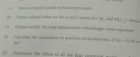 State And Explain Pauli Exclusion Principle Filo