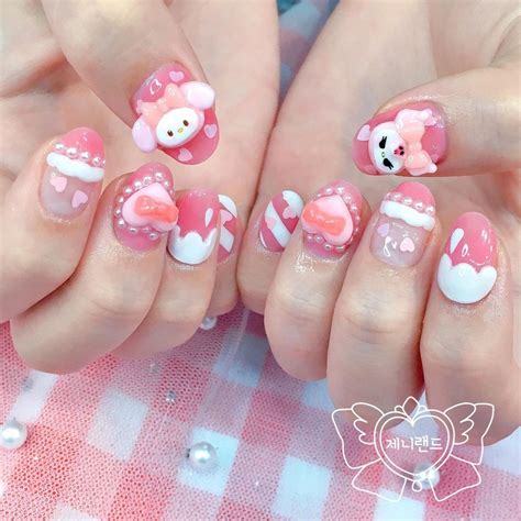 🧸제니랜드 🌈홍대네일샵캐릭터네일 전문💛s Instagram Photo 🍓스트로베리밀크마멜and쿠로미🥛 한쪽만 핑크쿠로미로