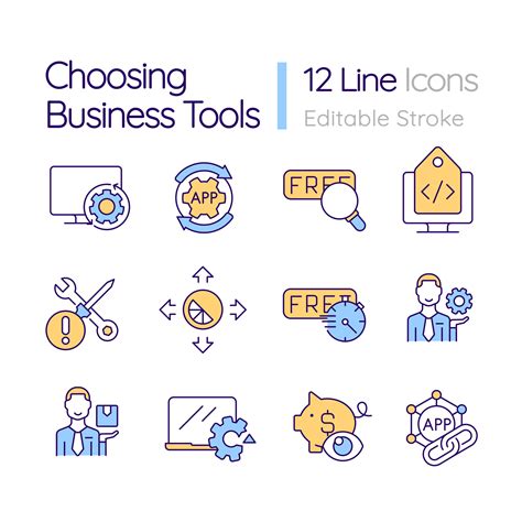 Choosing Business Tools RGB Color Icons Set Test Usage Period