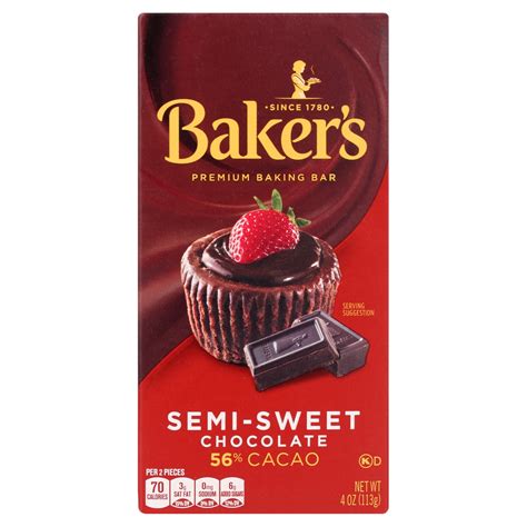 Bakers 4 Oz Semi Sweet Chocolate Premium Baking Bar With 56 Cacao