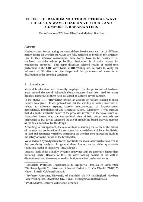 Pdf Effect Of Random Multidirectional Wave Fields On Wave Loads On Vertical And Composite