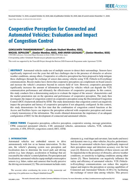 Pdf Cooperative Perception For Connected And Automated Vehicles Evaluation And Impact Of