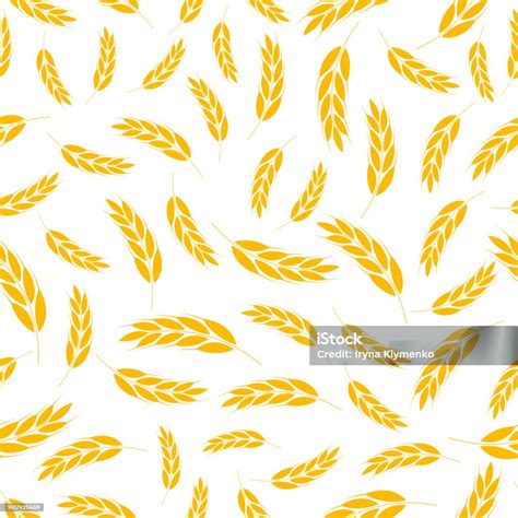 밀의 귀가 매끄럽지 않은 패턴 밀 곡물을 수확하십시오 템플릿 유기농 밀 빵 농업 및 자연 먹기 직물 포장지 포장지에 인쇄를위한 디자인 벡터 일러스트 레이 션 Ale에 대한