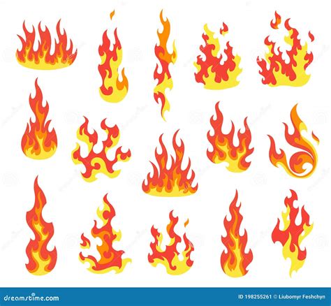 Set Of Red And Orange Fire Flame Flames Of Different Shapes Fireball