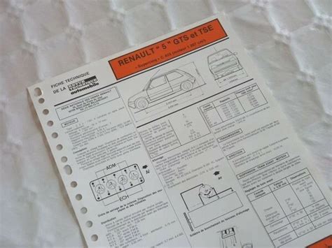 Renault Supercinq Gts And Tse Data Sheet Type C403 1397cm3 72hp 7hp £