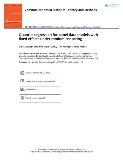 Pdf Quantile Regression For Panel Data Models With Fixed Effects Under Random Censoring
