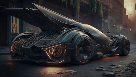 Premium Ai Image A Batman Car In A City With The Word Batmobile On The Side