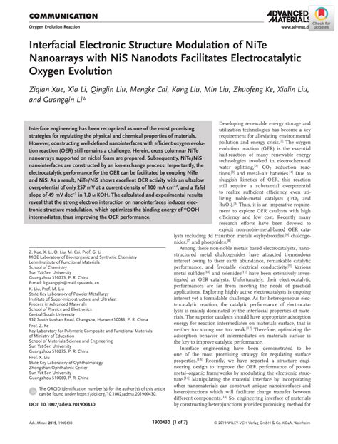Pdf Interfacial Electronic Structure Modulation Of Nite Nanoarrays