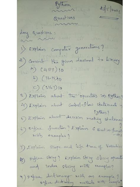 Python Important Questions Pdf