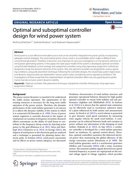 PDF Optimal And Suboptimal Controller Design For Wind Power System