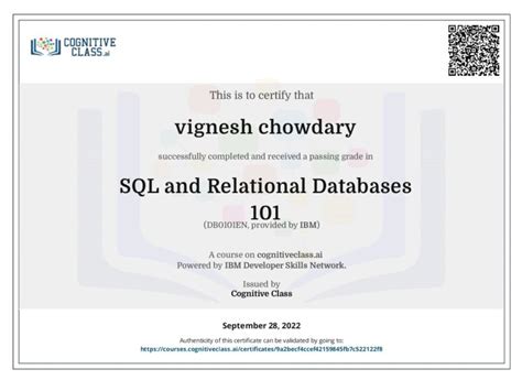 vignesh chowdary on linkedin ibmdatascience successfullycompleted sql