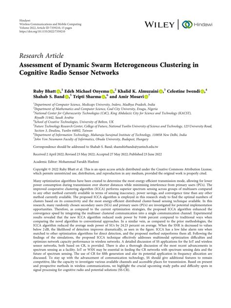 pdf assessment of dynamic swarm heterogeneous clustering in cognitive