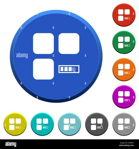 Component Processing Round Color Beveled Buttons With Smooth Surfaces And Flat White Icons Stock