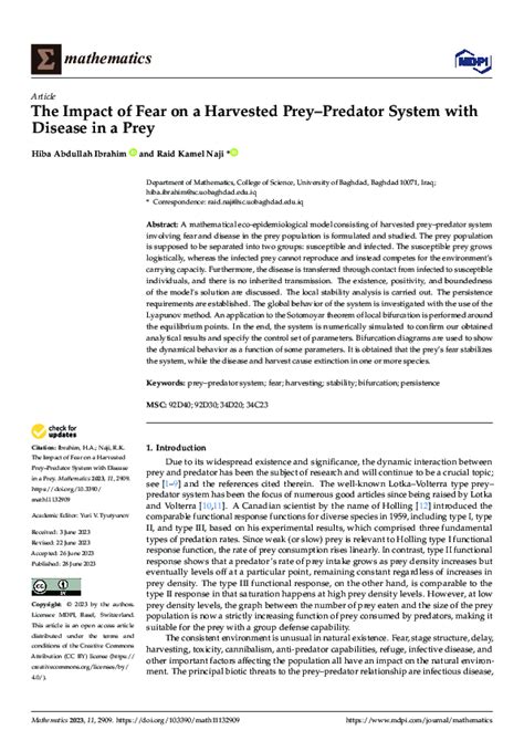 Pdf The Impact Of Fear On A Harvested Preypredator System With
