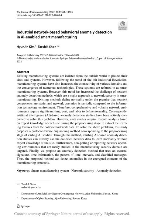 Industrial Network Based Behavioral Anomaly Detection In Ai Enabled