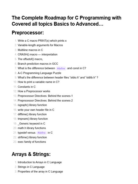 the complete roadmap for c programming with covered all topics basics