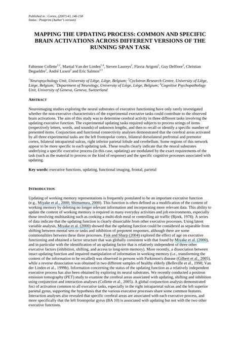 Pdf Mapping The Updating Process Common And Specific Brain