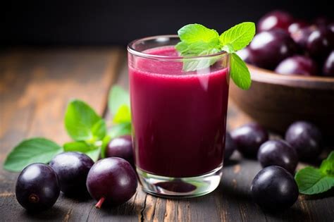 Juice Of Jamun Fruit In A Glass Also Called As Java Plum Premium AI Generated Image