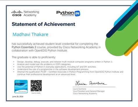 Madhavi Thakare On Linkedin Completed Python Essentials 2 By Cisco