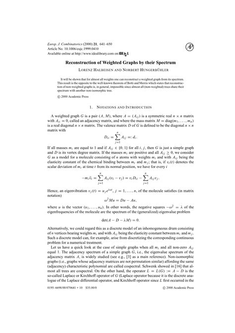 Reconstruction Of Weighted Graphs By Their Spectrum DocsLib