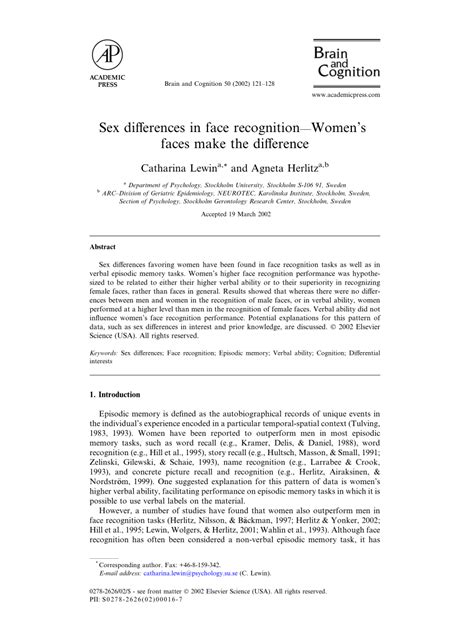 Pdf Sex Differences In Face Recognition Women S Faces Make The