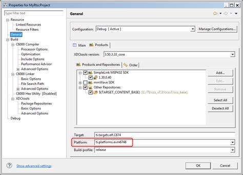 ccs rtsc platform not recognized in sys bios project code composer