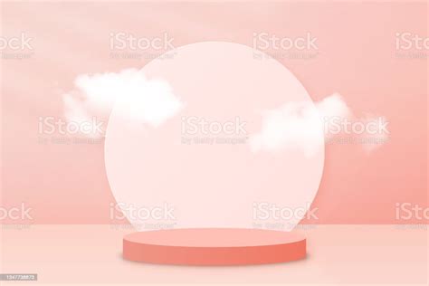 추상적 배경에 구름과 3d 연단 제품 프레젠테이션을 위한 연단 또는 플랫폼이 있는 추상적인 장면 포디움 모형을 가진 파스텔 색상의 럭셔리 배경 분홍색 배경에 대한 스톡 벡터