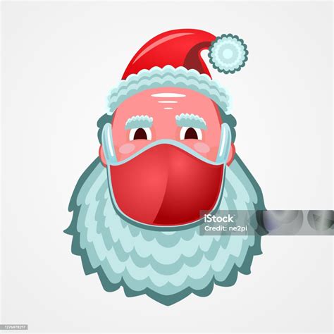 산타 클로스는 의료 용 마스크를 입고 얼굴 코로나바이러스 크리스마스 파티 새해 검역 만화 벡터 일러스트레이션 산타 클로스에 대한 스톡 벡터 아트 및 기타 이미지 Istock