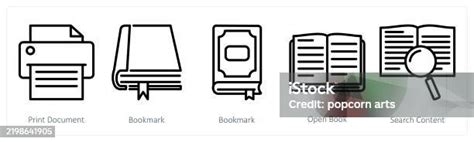 인쇄 문서 책갈피 열린 책으로 표시되는 5개의 교육 아이콘 세트 0명에 대한 스톡 벡터 아트 및 기타 이미지 0명 개념 개념과 주제 Istock