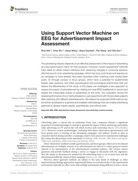 pdf using support vector machine on eeg for advertisement impact