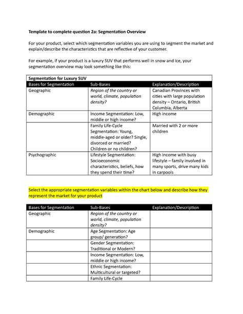 mktg116 group assignment segmentation variables template template to