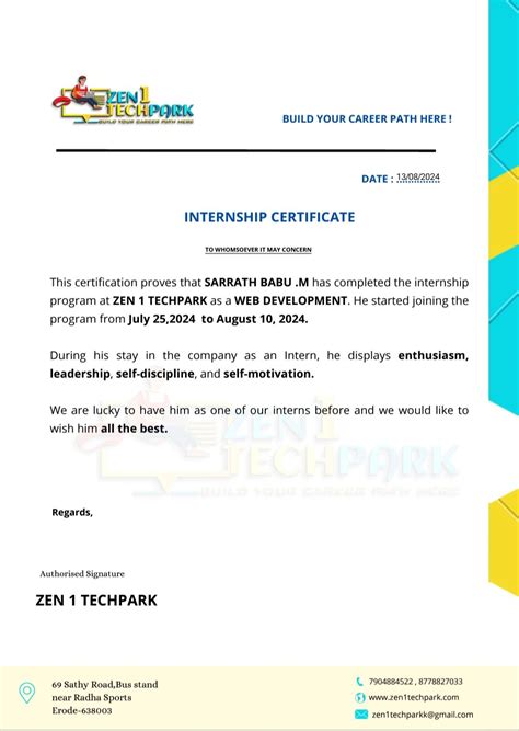 completed a 15 day offline internship at zen1 tech park sarrathbabu mohankumar posted on the