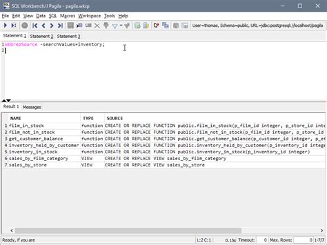 SQL Workbench J Using WbGrepSource