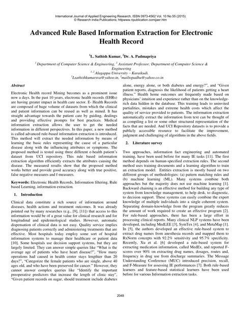 Pdf Advanced Rule Based Information Extraction For Electronic Health Record
