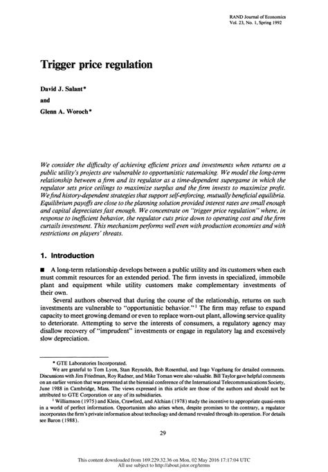 Pdf Trigger Price Regulation