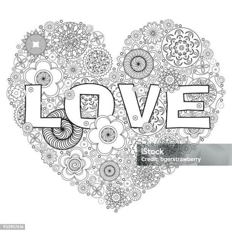심장 모양 패턴 색칠 공부입니다 복고풍 낙서 손 그림의 꽃 모조 흑백 배경입니다 성인을 위한 책 페이지를 착 색 곡선에 대한 스톡 벡터 아트 및 기타 이미지 Istock