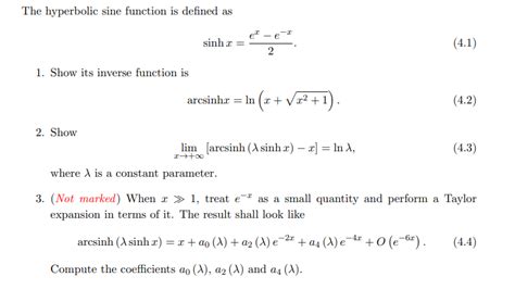 Solved The Hyperbolic Sine Function Is Defined