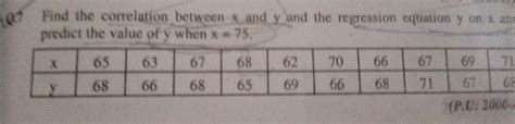 Solved Qfind The Correlation Between Xand Y And The Regression