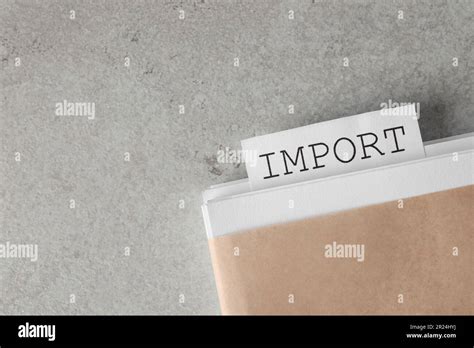Note With Word Import In Documentation On Light Grey Table Top View Space For Text Stock Photo