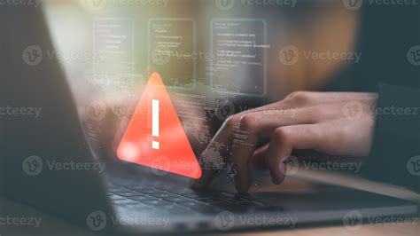 Programmer And Virtual Icons Exclamation Mark Alarmcomputer Virus Detected Danger Warning