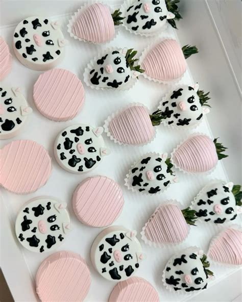 Cow Print Chocolate Dipped Strawberries And Pink Chocolate Dipped Oreos