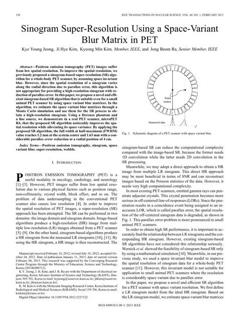 Pdf Sinogram Super Resolution Using A Space Variant Blur Matrix In